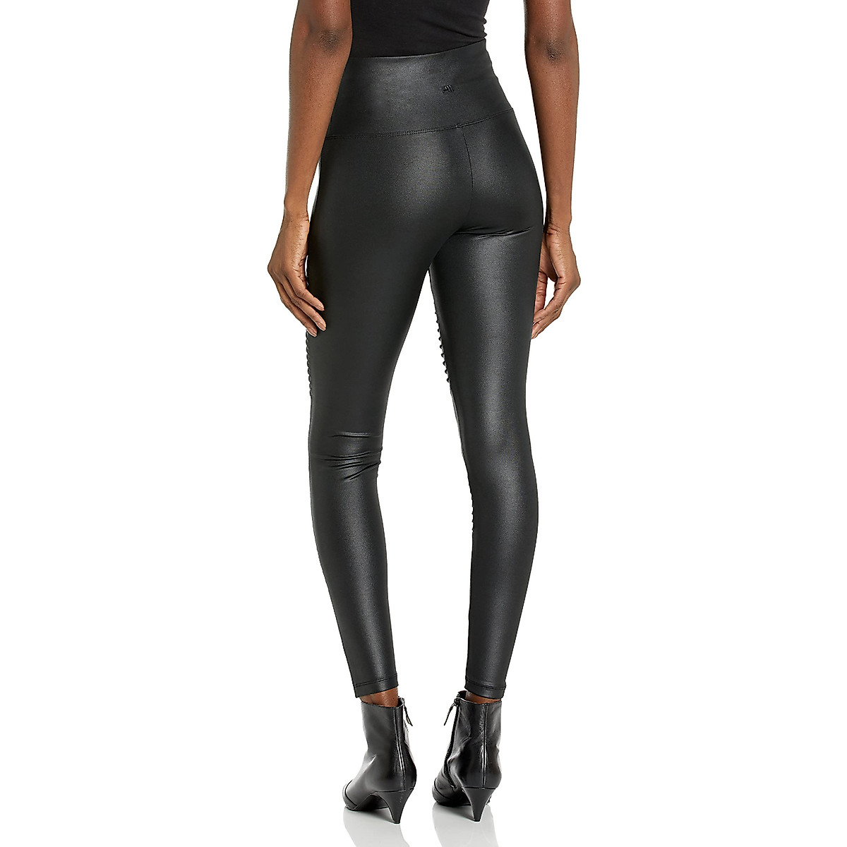 Andrew Marc Women's High Waist Liquid Legging, Regular and Plus Sizes, Black Moto, Medium