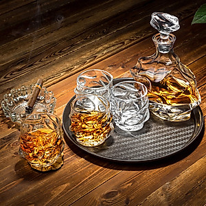 KANARS Old Fashioned Whiskey Glasses 11 Oz - Emperor Rocks Glasses Set of 4 for Bourbon Cocktail Scotch Snifter Malt Cognac - Heavy Crystal Bar Glassware - Unique Men Gift