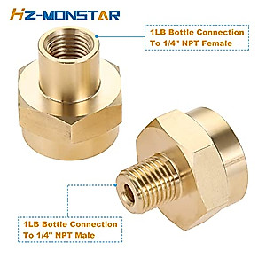 HZ-MONSTAR 1LB Propane Gas Bottle Refill Adapter kit, Including 1/4" NPT Female Tank Brass Fitting and 1/4" Male NPT Thread, Grill Stove Connector