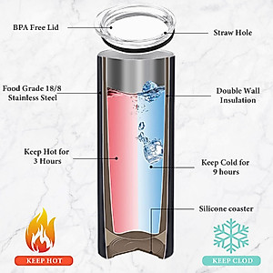 Layhit 4 Sets 20 oz Sublimation Tumbler Stainless Steel Blank Skinny Tumblers with Lids and Straws Brushes Double Wall Insulated Straight Sublimation Cups Water Coffee Mug for Travel Gift DIY, Black