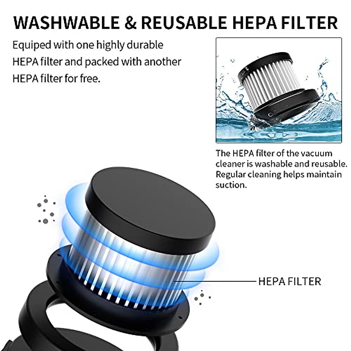 Wireless Handheld Vacuum Cleaner, 6000Pa High Suction Power, Portable Home and Car Accessories, Cordless Handheld Vac Cleaning Device, Ultra-Lightweight 0.8 lbs, Two Filters and Storage Bag, Black