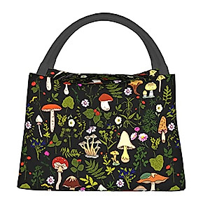 MOLIAN Mushrooms Fungi Nature Lunch Bag Insulated Lunch Box Cooler Tote Bag For Women Men Black