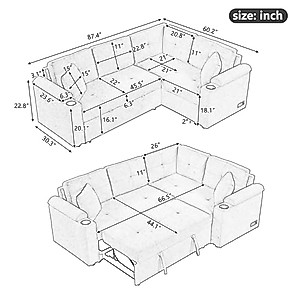 Verfur L Shaped Convertible Sectional Sofa with Pull Out Bed, Boucle Upholstery Reversible Couch with Cupholders&USB Ports, Power Sockets,4 Seater Corner Sofabed for Living Room Furniture Sets