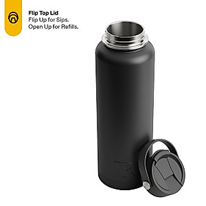 RTIC 40oz Vacuum Insulated Water Bottle, Metal, Stainless Steel, BPA Free, Reusable, Sweat-Proof Flask for Hot and Cold Drinks, Travel, Sports, Camping, Black