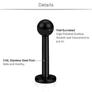 SCERRING 9 Pairs 16g Stainless Steel Clear Cubic Zirconia Labret Monroe Lip Tragus Cartilage Helix Earring Ring Body Piercing Jewelry 8mm - Black