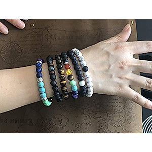 Black Lava Stone 7 Chakra Bracelets 6pcs mix 8mm Yinyang Rock Bead Elastic Natural Stones Gemstones Oil Diffuser Yoga Menditation Beads Bracelets for Men Women Girls Jewelry (6pcs Lava Stone Bracelet)
