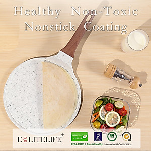 ESLITE LIFE Crepe Pan with Spreader, Nonstick Ceramic Coating Flat Skillet Tawa Dosa Tortilla Pan, PFOA Free (White, 11" w/spreader)