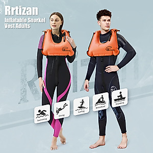 Rrtizan Snorkel Vest, Adults Portable Inflatable Swim Vest Jackets for Snorkeling Swimming Diving Safety(Orange)