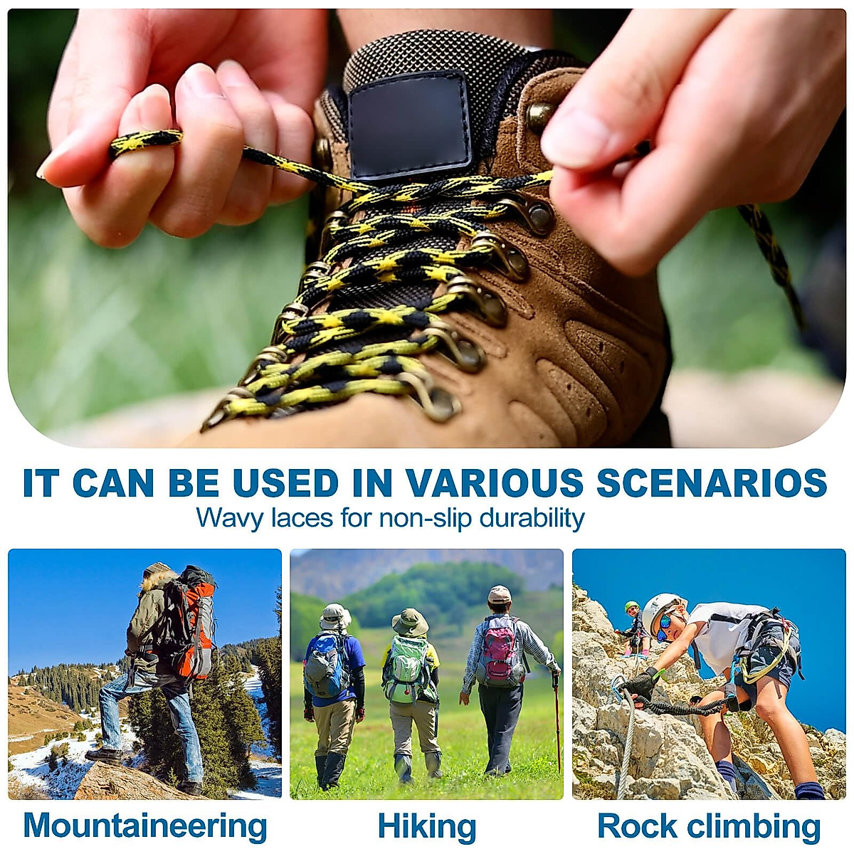 DELELE 2 Pair Round Wave Shape Non Slip Heavy Duty and Durable Outdoor Climbing Shoelaces Orange&Brown Hiking Shoe Laces Shoestrings-51 inch