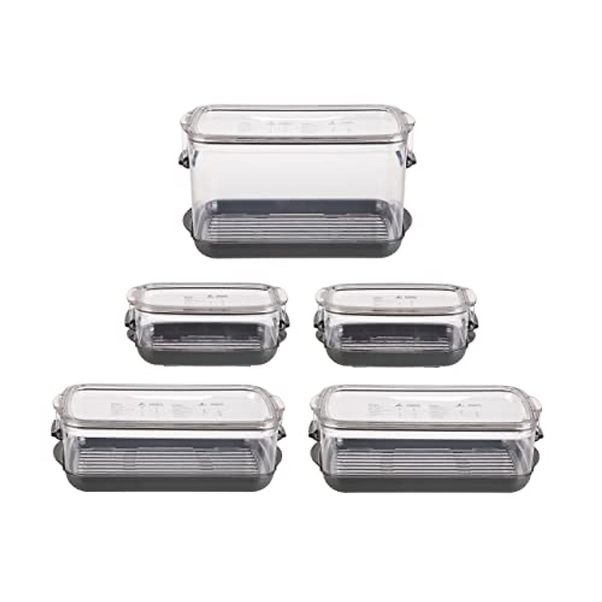 Progressive International Prepworks ProKeeper Food Fresh Produce Storage Container Set, 5- Piece, Clear Containers with Gray Sealed Tight Lids