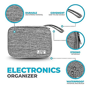 ToolBay Travel Essentials Cable Organizer Bag - Small Charging Cord Storage, Charger, Cables, Cord Storage and Accessory Bag, Grey, for Travel, Work and School (Grey)