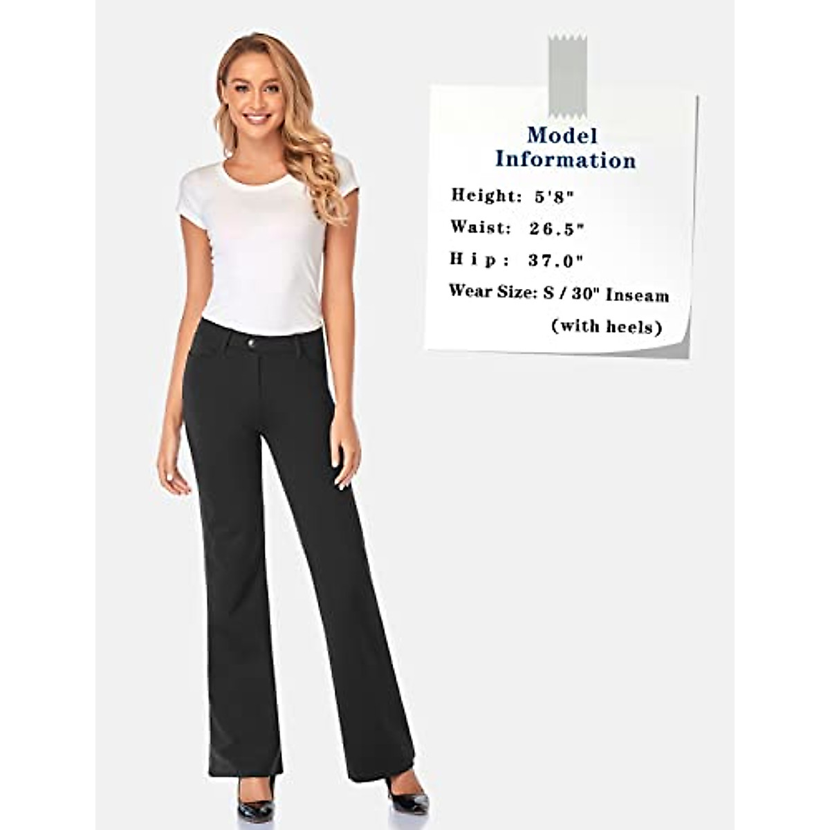 Tapata Women's 28''/30''/32''/34'' Stretchy Bootcut Dress Pants with Pockets Tall, Petite, Regular for Office Work Business 32", Black, M