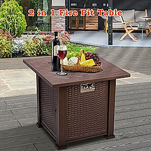 SINGLYFIRE 28 Inch Propane Fire Pit Table Square 2 in 1 Fire Table 50,000 BTU with Cover, Lid and 6.6lbs Lava Rock,Gas Fire Pit Table for Outside Patio, Garden, Backyard, Deck, Brown (SGFP-001C)