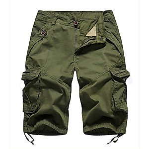 FOURSTEEDS Women's Casual Fitted Multi-Pockets Camouflage Twill Bermuda Cargo Shorts Army Green US 6