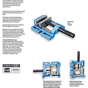 Groz 35121 4" Uni-Grip Drill Press Vise, Blue, Powder Coated