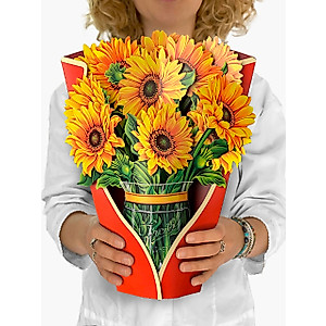 Freshcut Paper Pop Up Cards, Paper Flower Bouquet 3D Popup Greeting Cards with Note Card & Envelope, Birthday Card, Anniversary Card, Get Well Gifts for Women, 12" Sunflowers