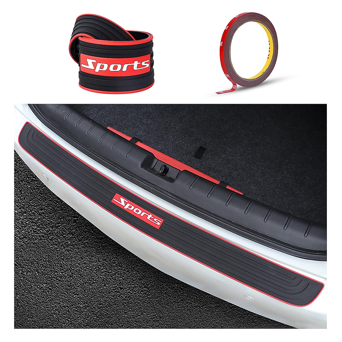 Kewucn Car Rear Bumper Protector Guard, Rubber Scratch-Resistant Protection Strip Sticker, Auto Non-Slip Trunk Door Entry Trim Cover, Universal Vehicle Accessories for Most Cars (Red Sport)