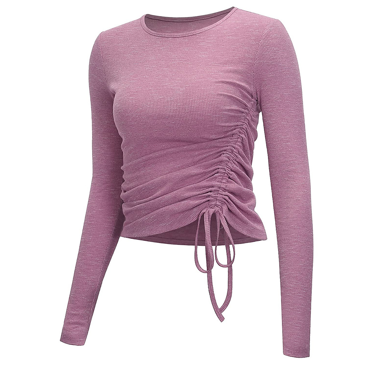 Workout Tops for Women Long Sleeve Fitted Ruched Drawstring(Mauve Heather,S)