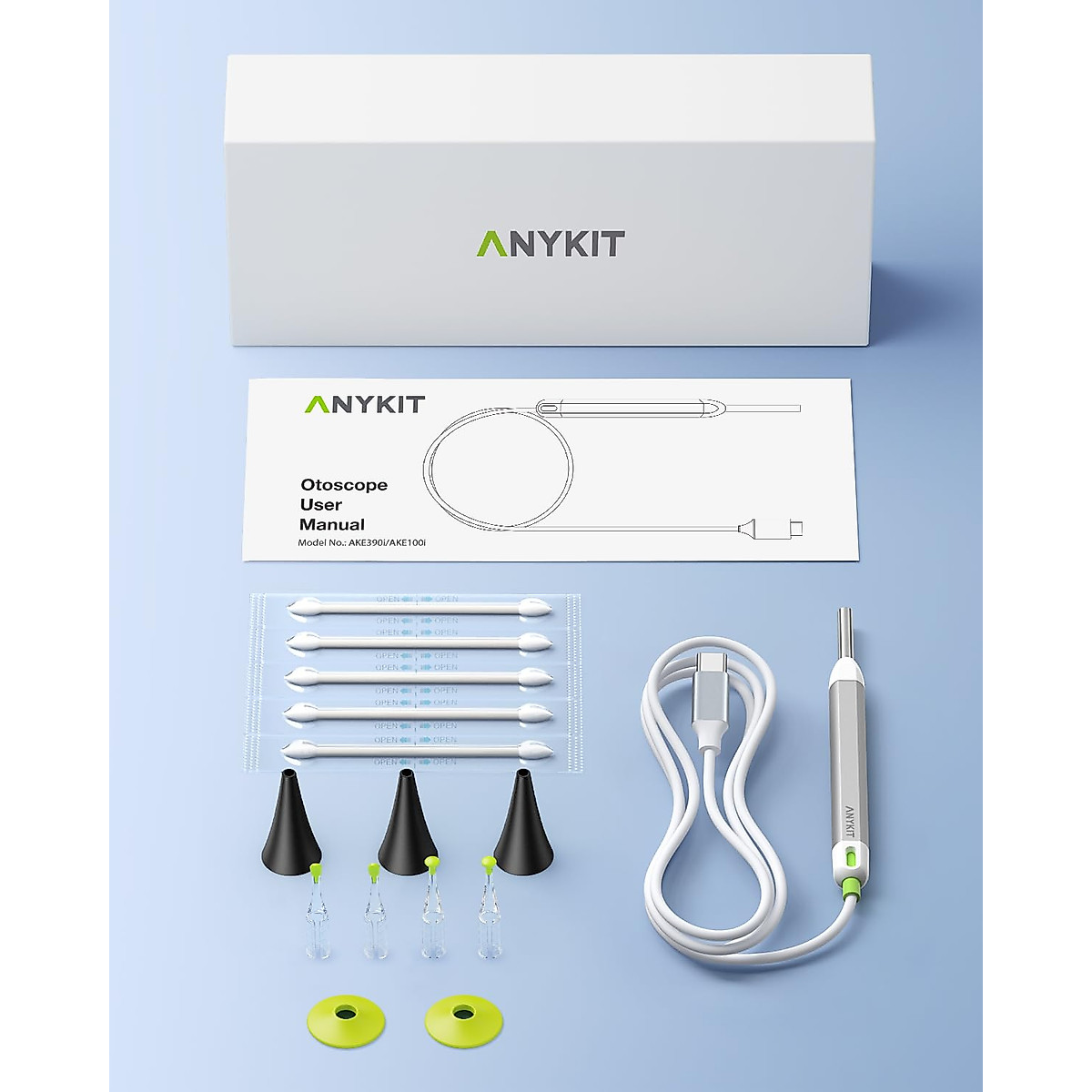Anykit 3.9 mm Visual Digital Otoscope with 6 LED Lights and Earwax Removal Tool for Adults & Children, Compatible with iPhone & Android
