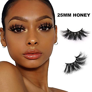 SY SHUYING 25mm Mink Lashes 3D Real Mink Eyelashes Fluffy Dramatic False Eyelashes 6D Wispy Long Thick Handmade Luxury Volume Strip Eye Lashes (3 Pairs, Doll Honey Queen)