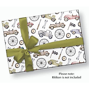 Stesha Party Race Car Birthday Gift Wrapping Paper - Folded Flat 30 x 20 Inch - 3 Sheets