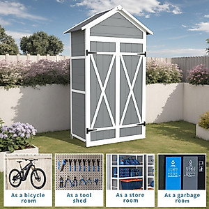 COEWSKE Outdoor Storage Shed, Small Tool Storage Cabinet, Waterproof Weather Resistant Wood Storage House Lockable with Floor for Backyard, Garden, Patio