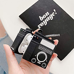 Mulafnxal for Airpod 1&2 Case, Cute Cartoon Unique Silicone Air pods Cover, 3D Funny Fashion Fun Cool Stylish Keychain Design Kits Soft Skin Shell Cases Boys Men Teens Kids for Airpods (Black Radio)