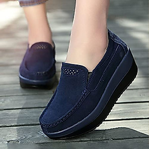 Women's Cutout Breathe Suede Wedge Sneakers,Lightweight Comfy Slip-on Orthotic Hidden Platform Anti-Skid Casual Walking Shoes (8,Red)