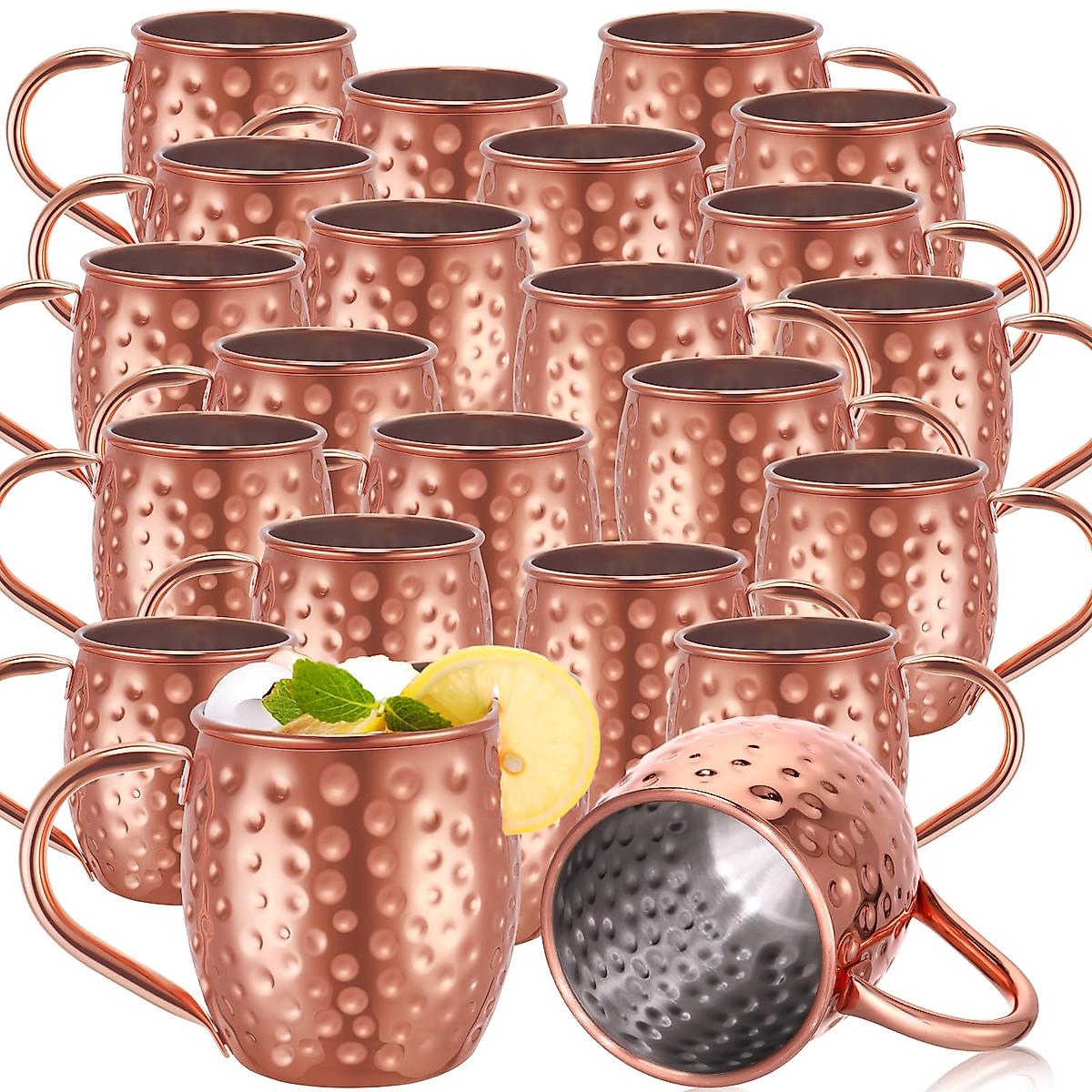 Didaey 24 Pcs Moscow Mule Mugs Set 12oz Rose Gold Stainless Steel Moscow Mule Cups Bulk Tarnish Resistant Copper Plated Mug Hammered Finish Cup Chilled Coffee Mule Mug for Cocktail Wedding Gift