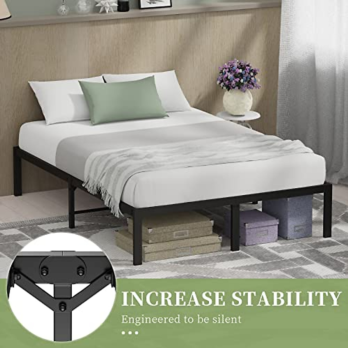 Musen Full Bed Frame, 14 Inch Platform with Storage, Heavy Duty Steel Metal Bed Frame No Box Spring Needed, Noise Free, Anti-Slip, Easy Assembly (Max Load: 1200lb)