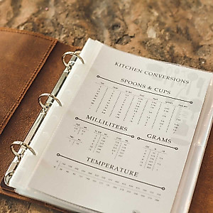 Real Leather Blank Recipe Organizer Binder 8.5 x 11 with Page Protectors and 4x6 Recipe Cards Made in USA | Dark Brown