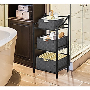 Sorbus Storage Box Woven Basket Bin Container Tote Cube Organizer Set Stackable Storage Basket Woven Strap Shelf Organizer Built-in Carry Handles (Gray)