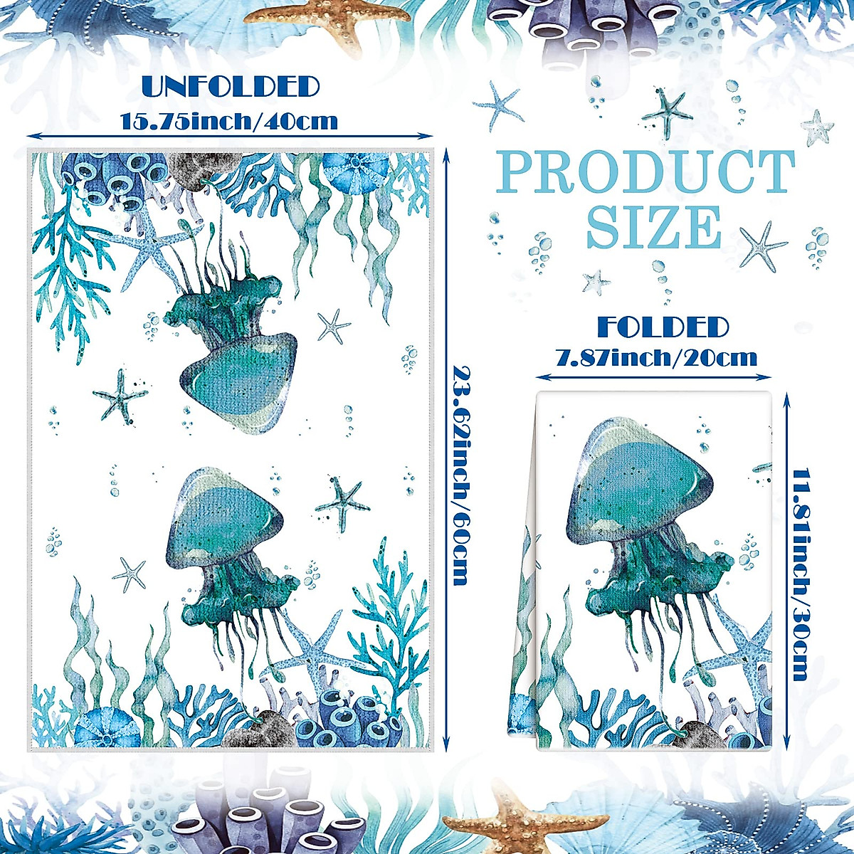 6 Pcs Beach Kitchen Towels Ocean Animal Bathroom Dish Towel Set Nautical Themed Hand Towels Summer Sea Soft Tea Towel Absorbent Dish Cloths for Kitchen Decorative Home, 15.7 x 23.6 Inch (Cute Style)