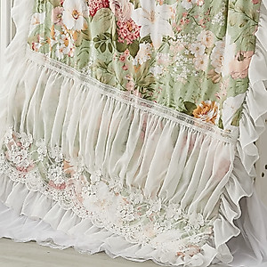 Brandream Crib Bedding Sets for Girls Garden Floral Nursery Set 3-Piece | Ruffled Baby Comforter, Crib Sheet and Tulle Lace Crib Bed Skirt, Green White