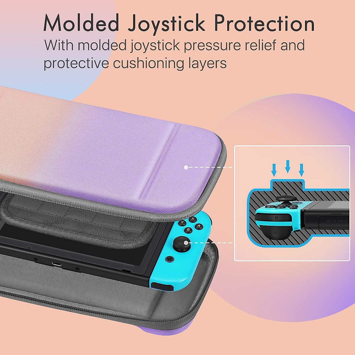 TNP Carrying Case For Nintendo Switch - Easy Carry Switch OLED Travel Case With Removable Wristlet Strap, Slim Case for Nintendo Switch with 10 Game Card Storage & 4x Thumb Grip Caps, Pink Purple