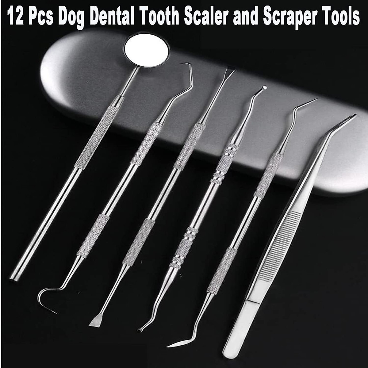 Teeth Cleaning Kit Dog Plaque Tartar Remover Tools Pet Dental Tooth Scaler and Scraper Silicone Finger Toothbrush for Puppy Cats Tooth Pick Stone Remover Dogs Oral Care Hygiene Cleaning Tools (12Pcs)