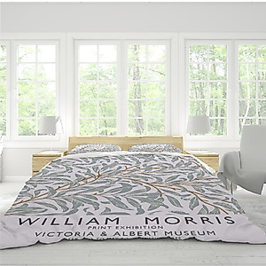 RIVINE William Morris Style Duvet Cover Set 3 Pieces Abstract Tropical Plant Leaves Soft Breathable Bedding for Bedroom with 2 Pillow Shams King