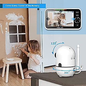 HelloBaby Monitor, 5''Display, Pan-Tilt-Zoom Video Baby Monitor with Camera and Audio, Night Vision, 2-Way Talk, Temperature, 8 Lullabies and 1000ft Range Baby Monitor No WiFi for Elderly(Old Model)