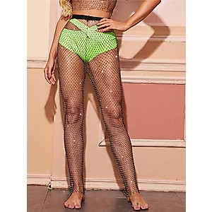 Yokawe Mesh Crystal Fishnet Pants Black Sparkly Rhinestone Body Chain See Through Bottoms Bikini Nightclub Party Rave Festival Body Accessories Jewelry for Women and Girls (Black, 120)
