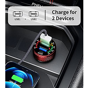 KEWIG Fast Car Charger, Dual QC3.0 Port USB Car Charger, 36W Quick Charge Car Phone Charger Adapter with Colorful Voltmeter & ON/Off Switch Fit for iPhone 13/12/11 Pro/Max/8, Galaxy S21/20 (Red)