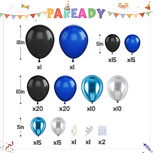 Paready Blue Black Balloons Garland Arch Kit, 122Pcs Blue Silver Metallic Balloons Arch for Birthday Baby Shower Graduation Wedding Bridal Shower Party Decorations