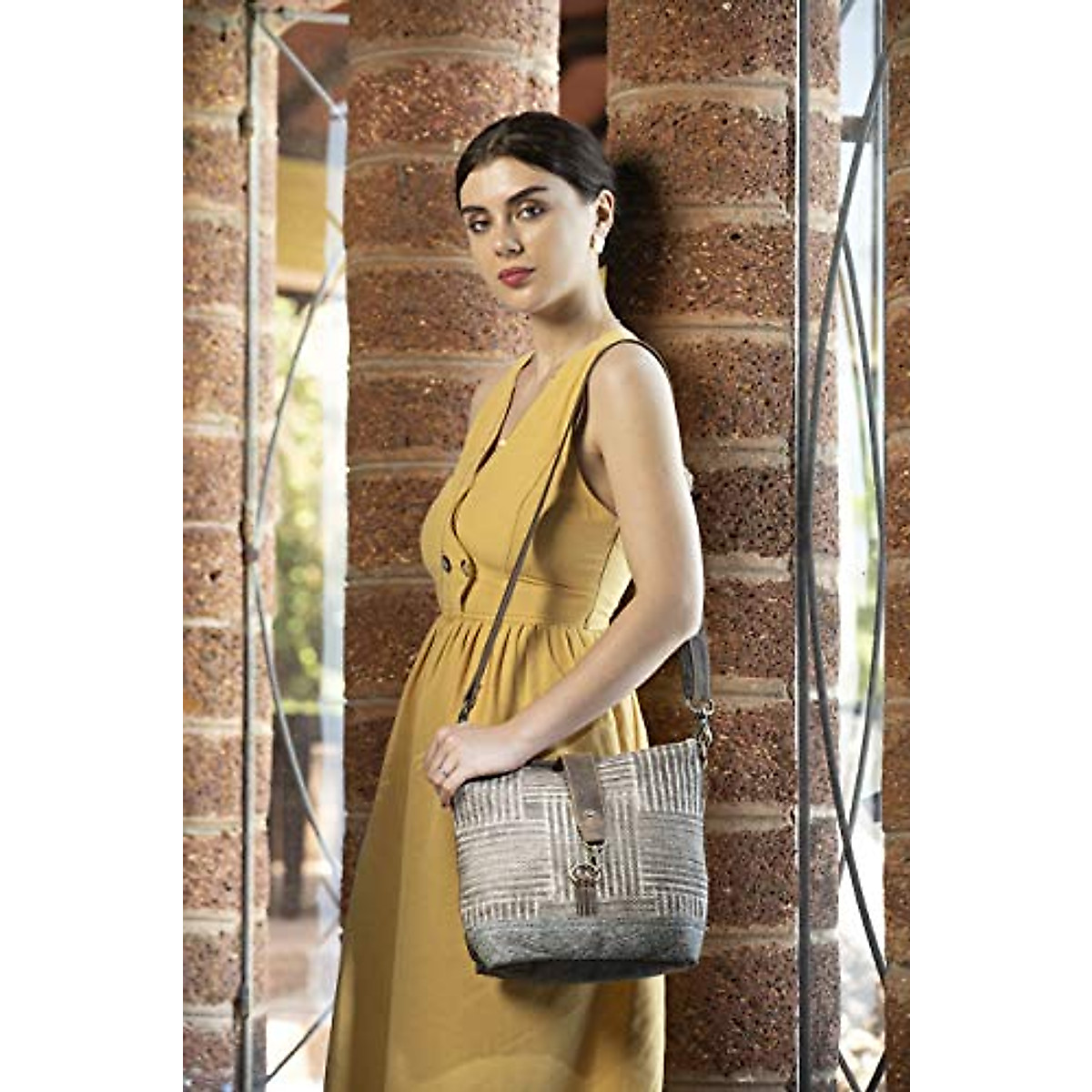 Myra Bag Goodweave Upcycled Canvas & Cowhide Leather Shoulder Bag S-1573