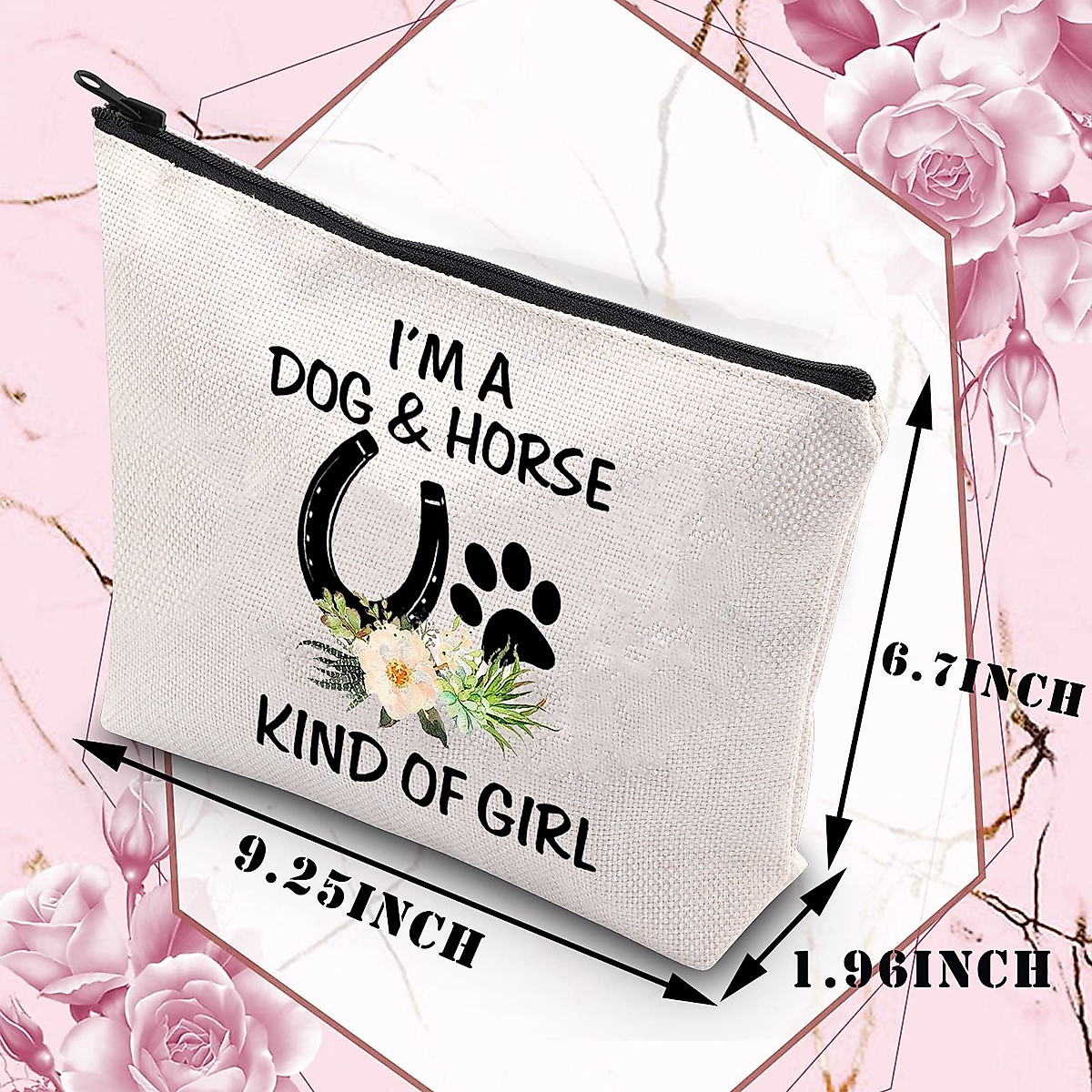 BDPWSS Dog Lover Gifts Horse Makeup Bags For Women Teen Girls I'm a Dog And Horse Kind Of Girl Paw Print Horseshoe Gift For Dog Mom Horse Lover Cowgirl Equestrian Gifts (Dog horse girl)