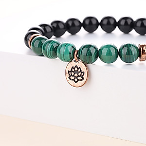 COAI Lotus Charm Black Tourmaline Malachite Stone Bracelet for Women
