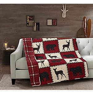 Virah Bella Quilted Throw Blanket 50" x 60" Stitched Forest - Vermilion Lightweight Throw Quilt Great for Loungers & Extra Bedding - Beautiful Lodge-Themed Blanket