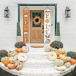 CROWNED BEAUTY Fall Porch Banner Sign Sweet Home Happy Fall Yall 12x70 Inch Indoor Outdoor Seasonal Hanging Front Door Farmhouse Wall Decoration CS078-12, Orange