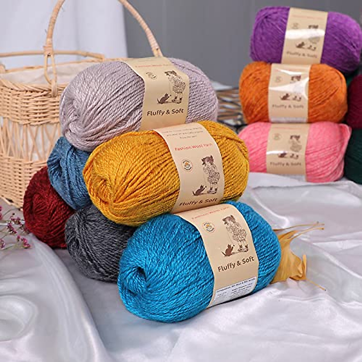 3-Pack Fluffy Wool Yarn by Yonkey Monkey. Lightweight and Soft. Knitting Crochet DIY Art Crafts (Turmeric 030)