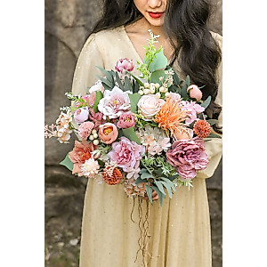 YYHUAWU Artificial Flowers Combo Set Fake Flower Leaf Box with Stems for DIY Wedding Bouquets Centerpieces Flower Arrangements Decorations Baby Shower Party Home Decorations Orange Pink