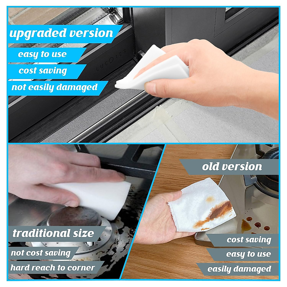 60 Pcs Magic Eraser Sponge - Aumulee Thin Melamine Sponge Cleaning Pads, Disposable Magic Eraser Sheets for Furniture, Bathroom, Bathtub, Sink, Floor, Baseboard, Wall Cleaner, 60 Count