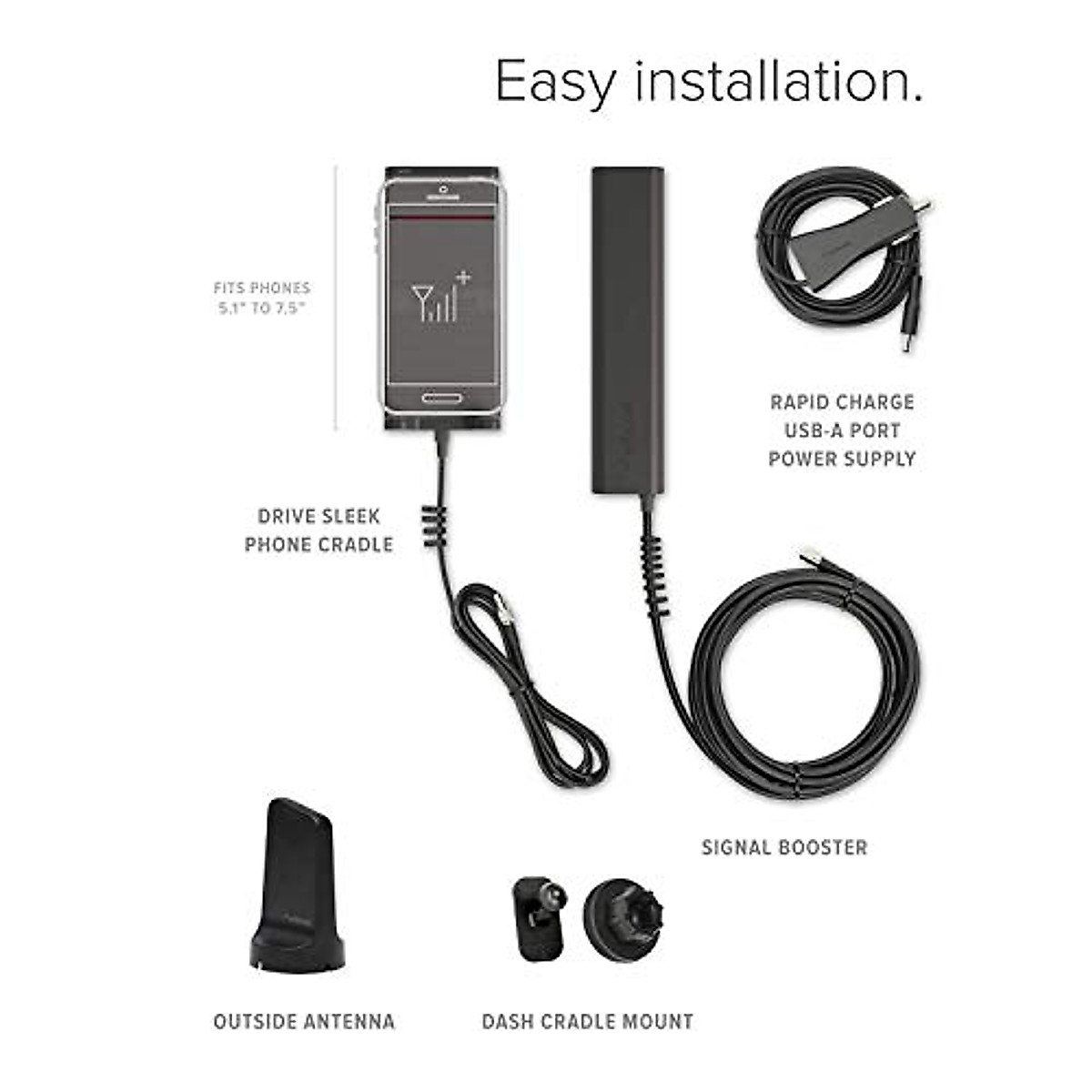 weBoost Drive Sleek - Car Cell Phone Signal Booster with Cradle Mount| Boosts 5G & 4G LTE for All U.S. Carriers- Verizon, AT&T, T-Mobile | Magnetic Roof Antenna | Made in USA | FCC Approved (470135)